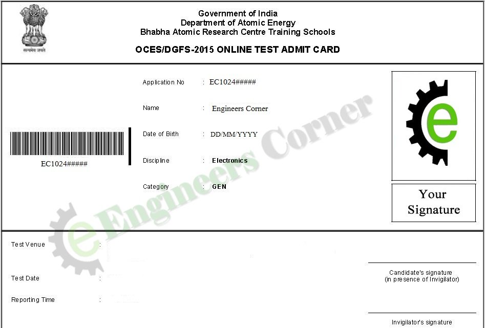 Download BARC Admit Card 2015 at - www.barconlineexam.in - Engineers Corner