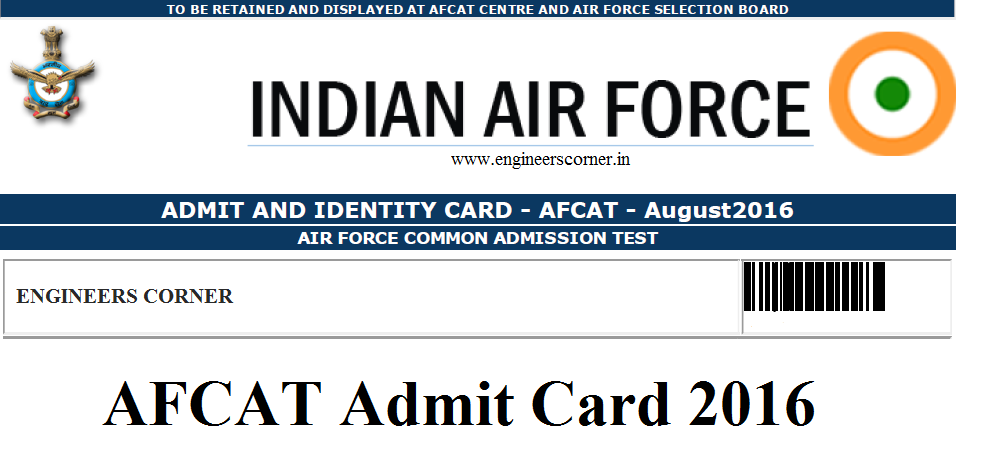 Download AFCAT Admit Card August 2016 - Indian Air Force (IAF ...